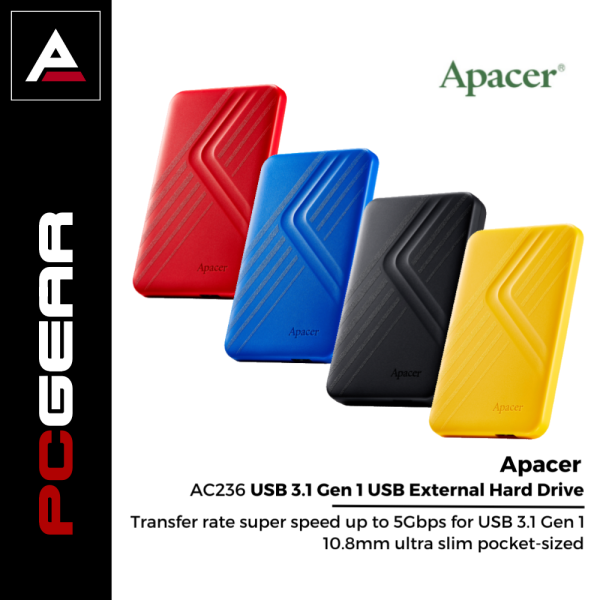 Apacer AC236 1TB / 2TB USB 3.1 Gen 1 Portable External Hard Disk Drive ...